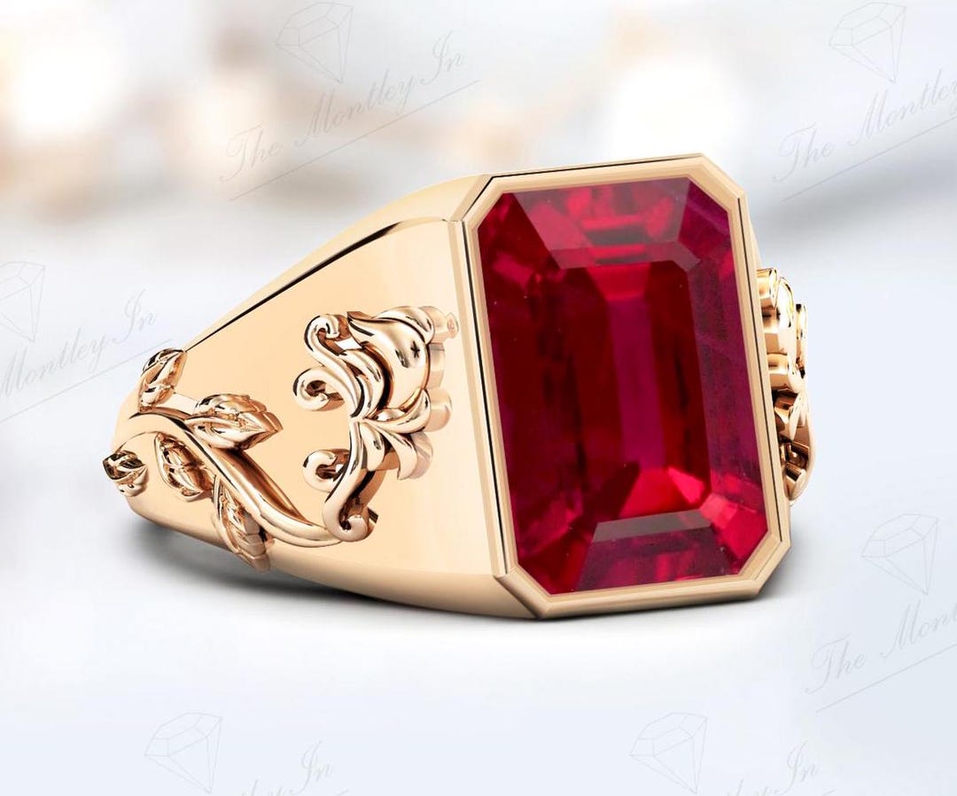1 of A Kind Ruby Gemstone Engagement Ring for Men Emerald Cut Ruby ...