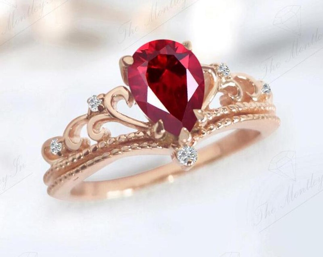 Art Deco Ruby Engagement Ring for Women 14K Gold Ruby Gemstone Wedding ...