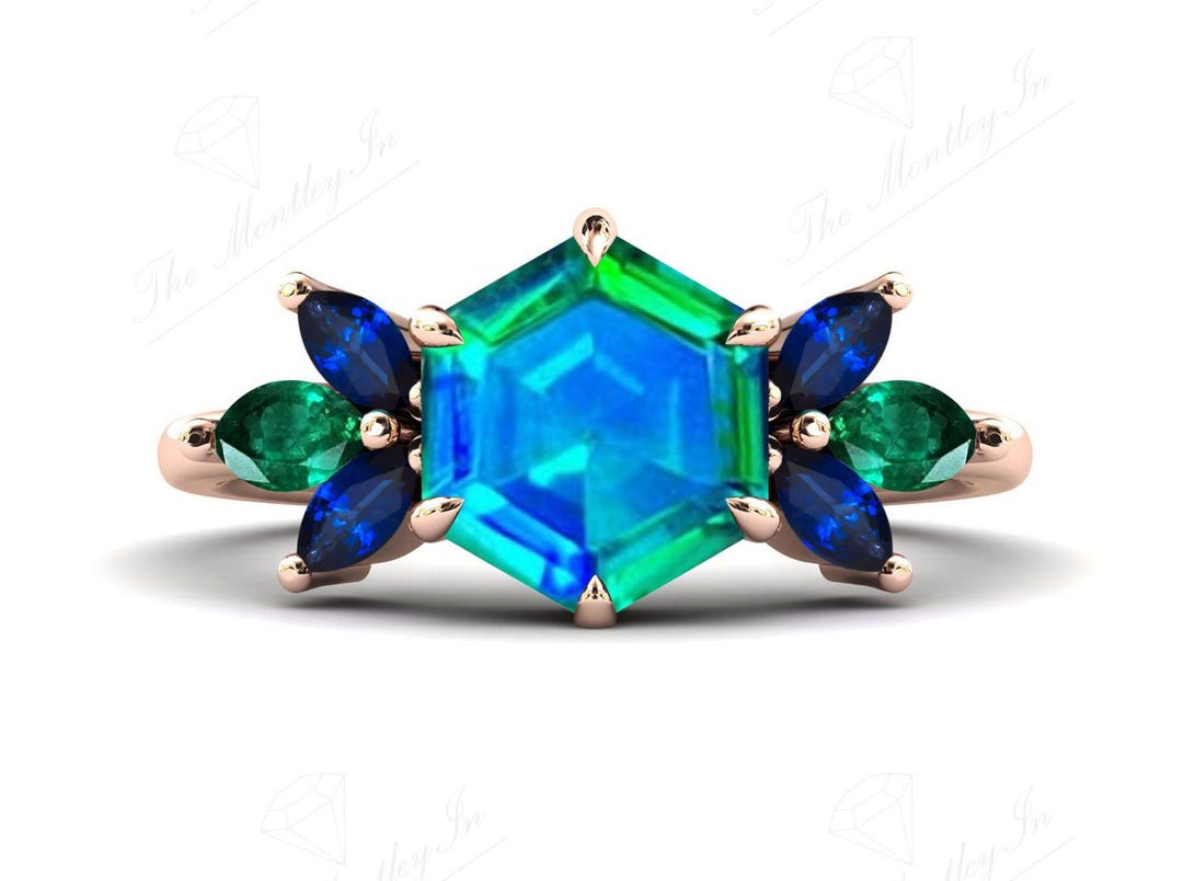 Bio Color Peacock Quartz Engagement Ring for Women Vintage Wedding ...