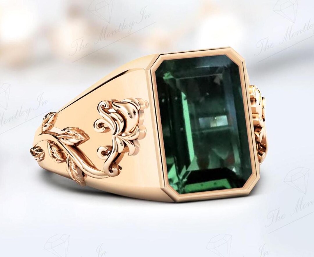 1 of A Kind Vintage Moldavite Engagement Ring for Men Art Deco ...