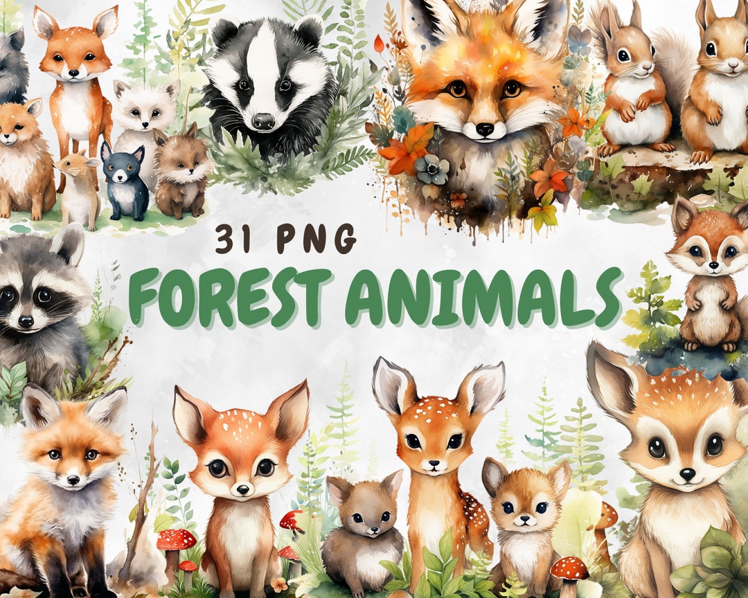 Watercolor Woodland Animals Clipart Bundle Cute Digital Baby Animal ...