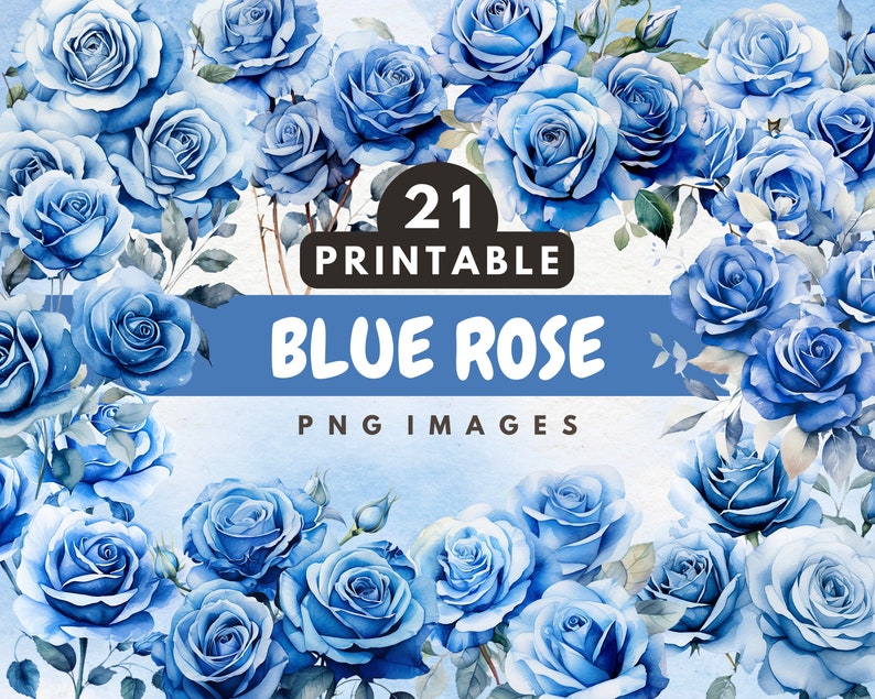 Blue Watercolor Rose Clipart Printable Transparent Digital - Etsy Australia