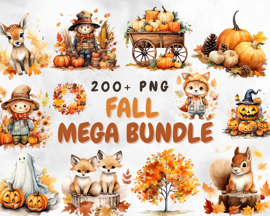Watercolor Fall Clipart Mega Bundle Cute Digital Fall Printable PNG ...