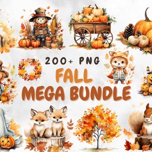 Watercolor Fall Clipart Mega Bundle Cute Digital Fall Printable PNG ...