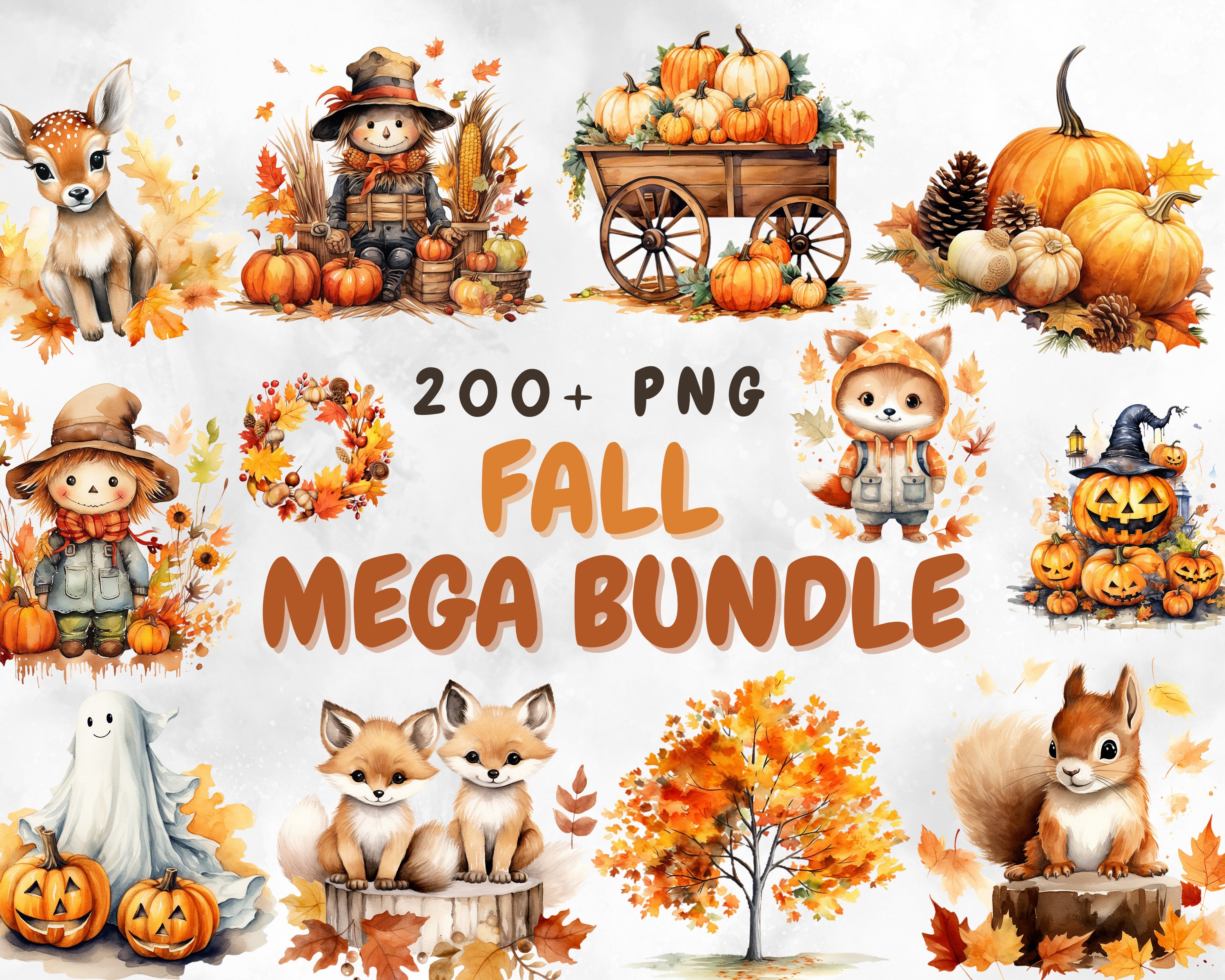 Watercolor Fall Clipart Mega Bundle Cute Digital Fall Printable PNG ...