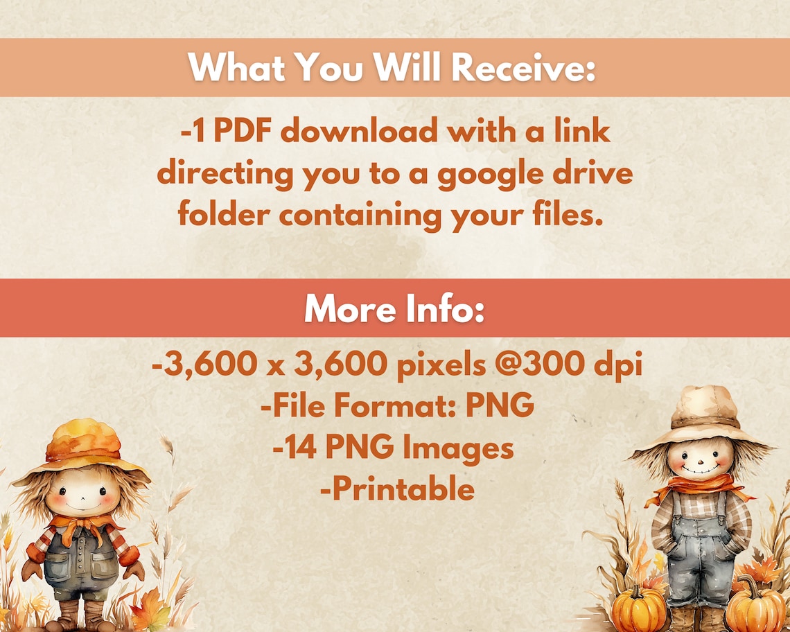 Watercolor Fall Scarecrow Clipart Bundle Cute Digital - Etsy