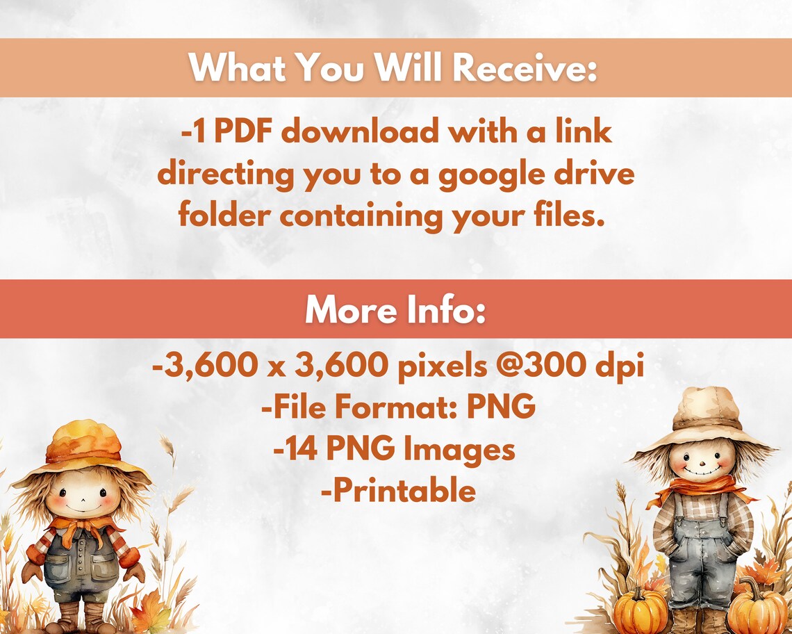 Watercolor Fall Scarecrow Clipart Bundle Cute Digital Halloween ...