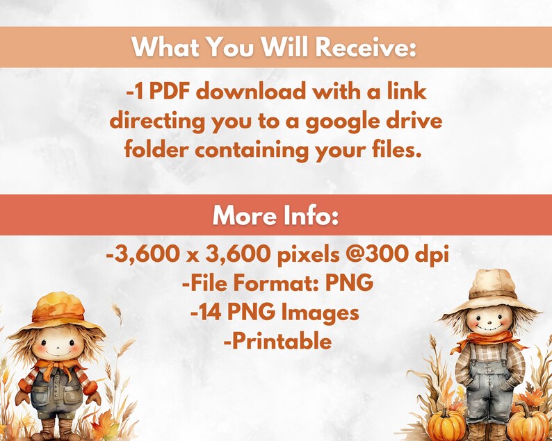 Watercolor Fall Scarecrow Clipart Bundle Cute Digital Halloween ...