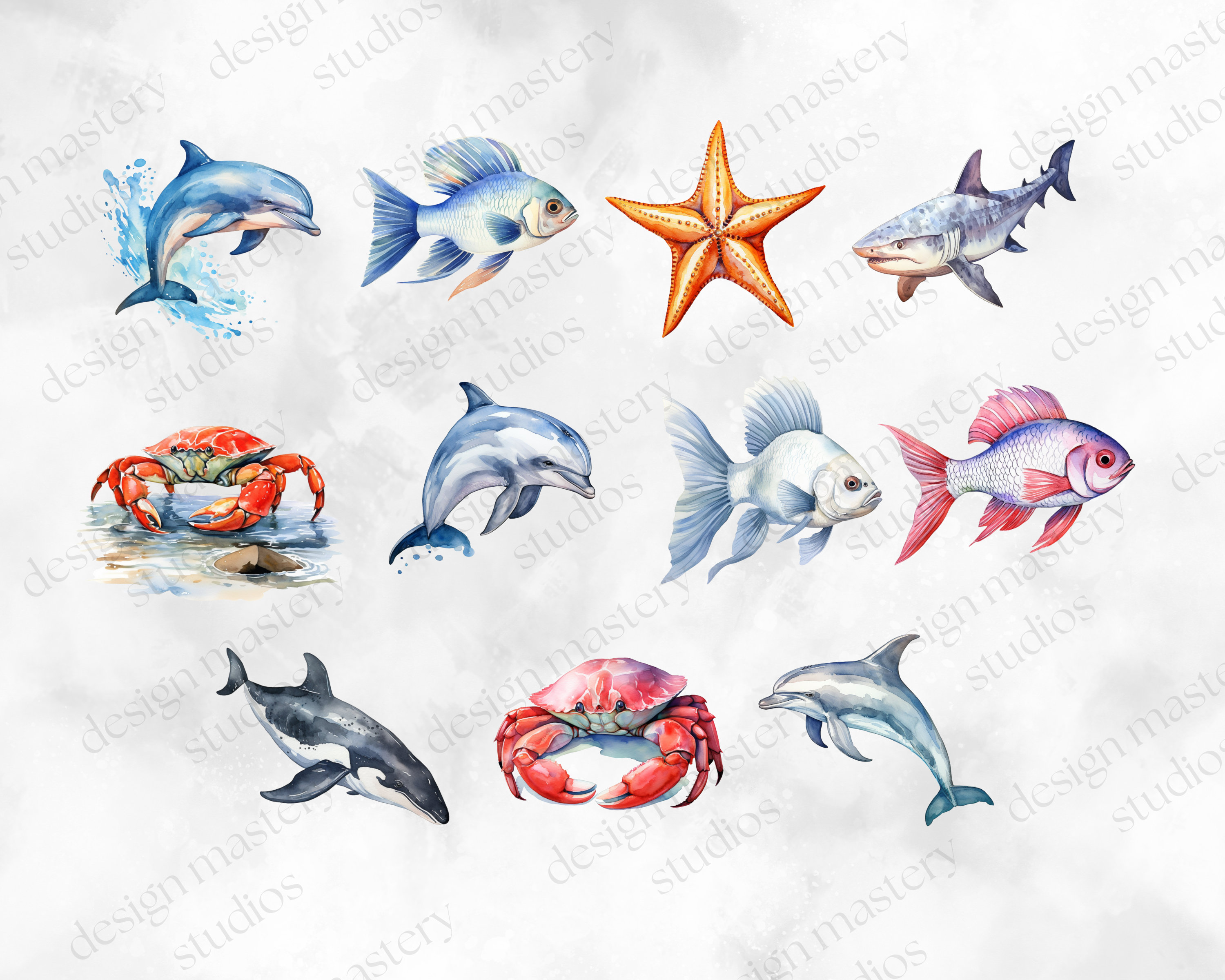 Watercolor Sea Animals Clipart Images for Commercial Use Ocean Animals ...
