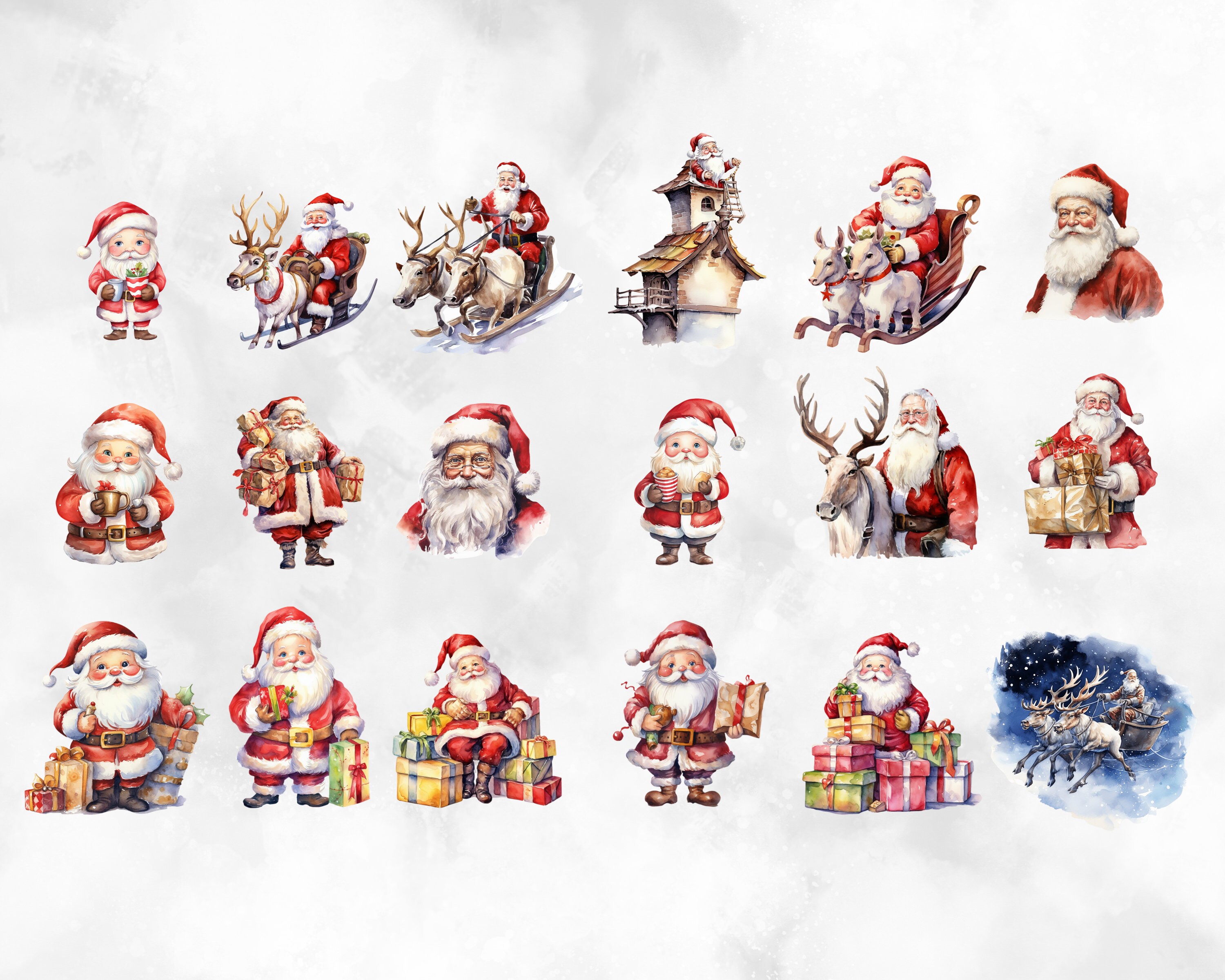 Watercolor Santa Claus Clipart Bundle Winter Santa Claus Christmas ...