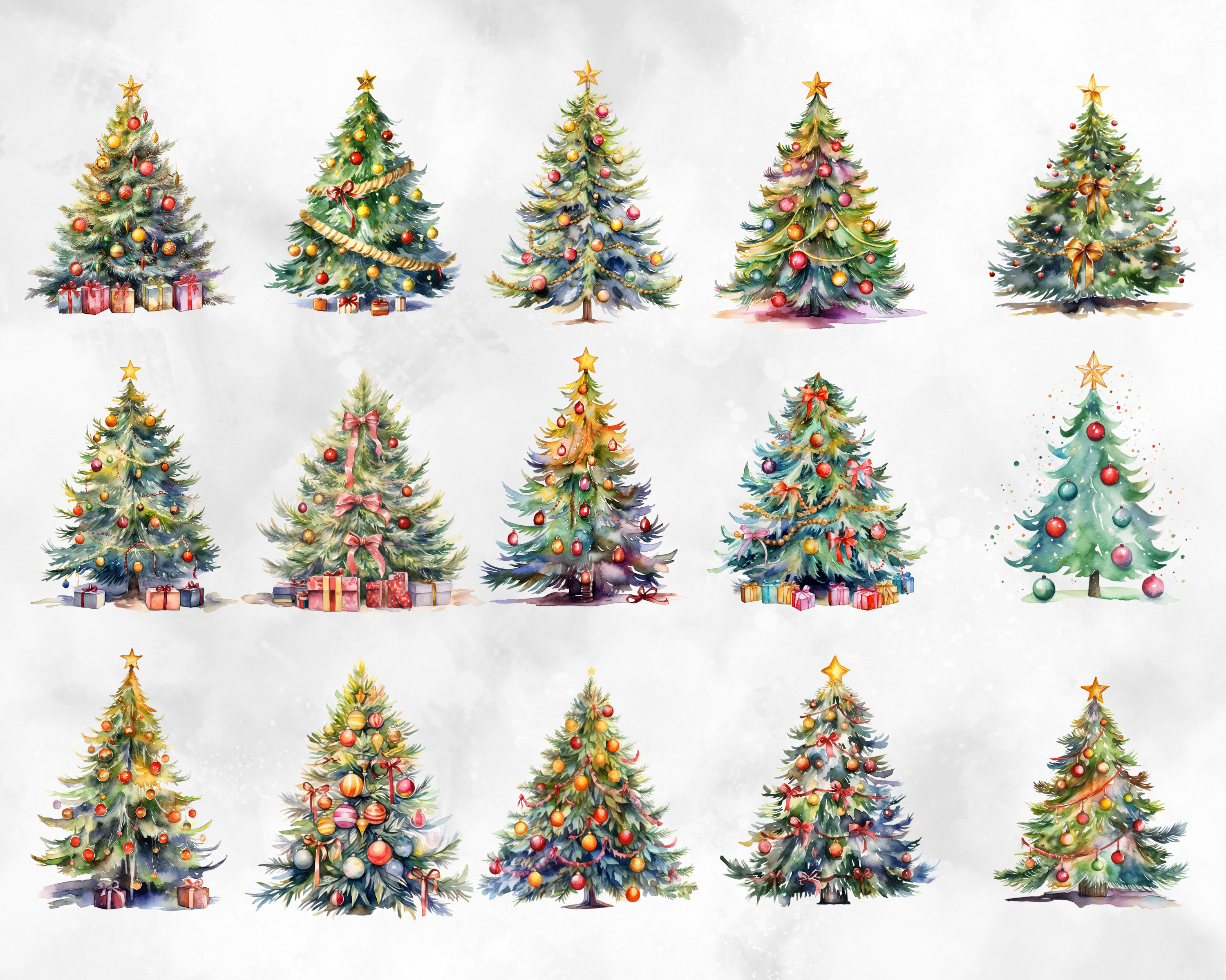 Watercolor Christmas Tree Clipart Bundle Tree PNG Printable Images for ...