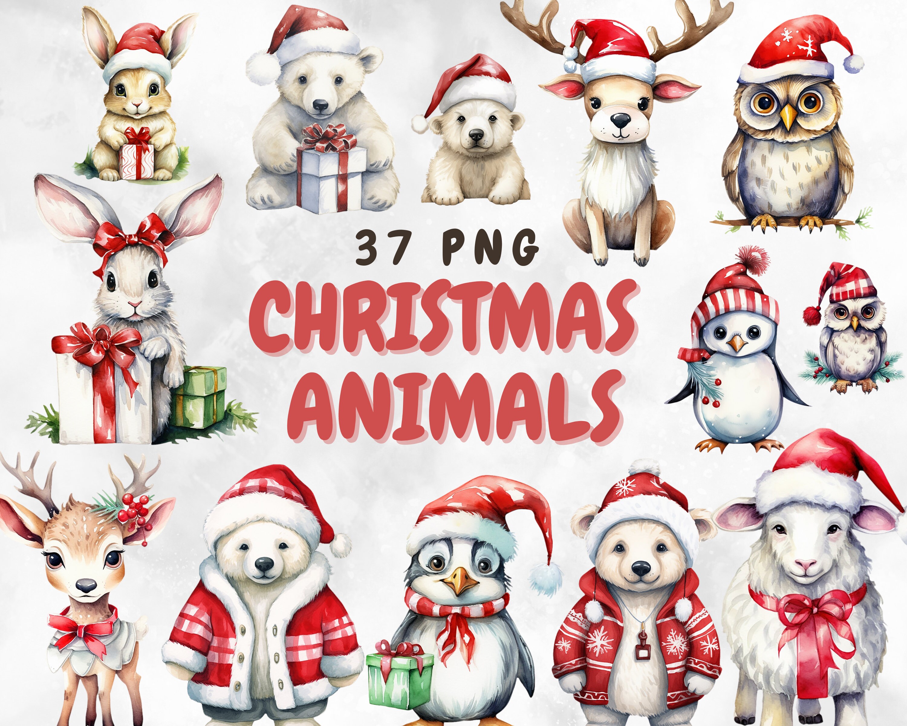 Watercolor Christmas Animals Clipart Bundle Festive Animal Printable ...