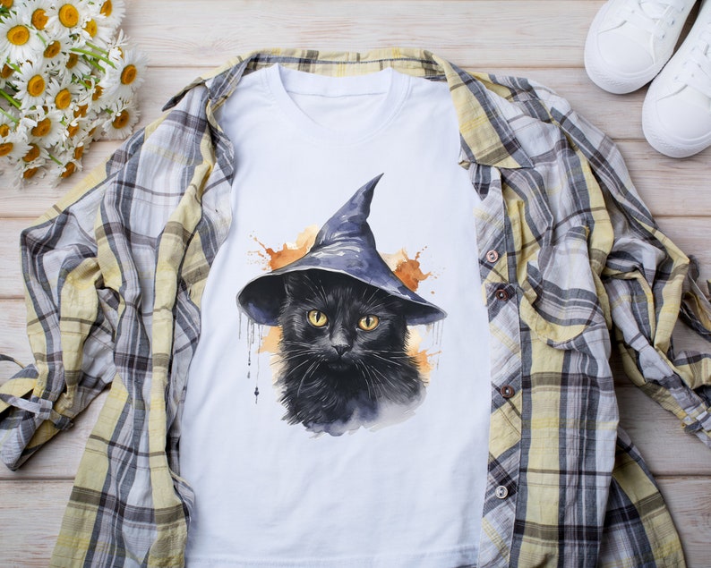 Watercolor Black Cat Clipart, Cute Halloween Printable PNG Images for ...