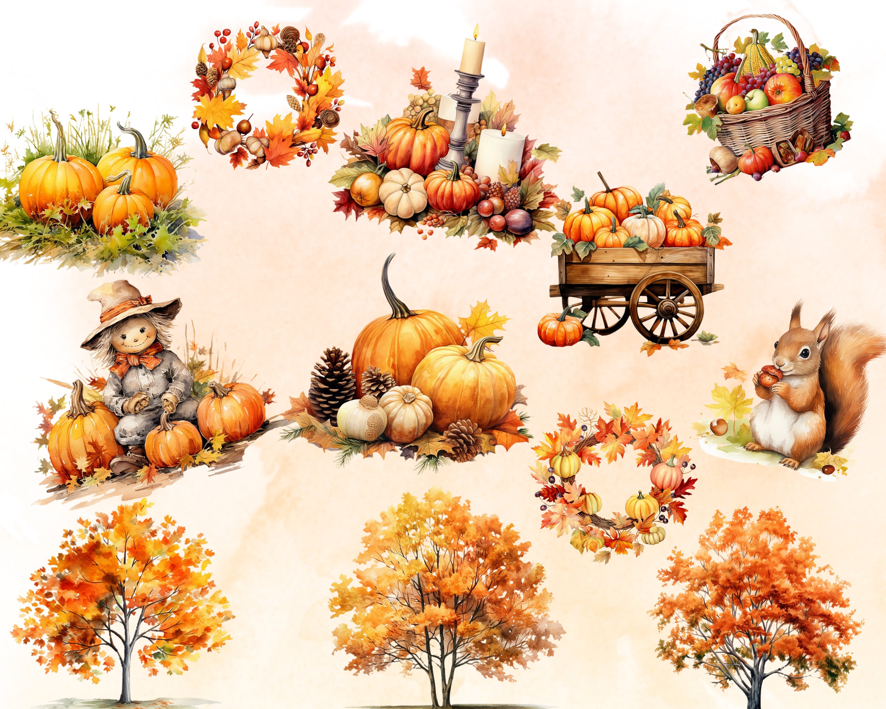 Watercolor Fall Clipart Bundle Printable Transparent Fall - Etsy Australia