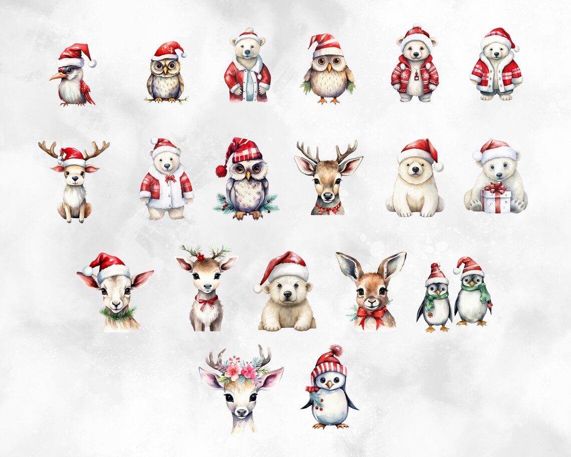Watercolor Christmas Animals Clipart Bundle Festive Animal Printable ...