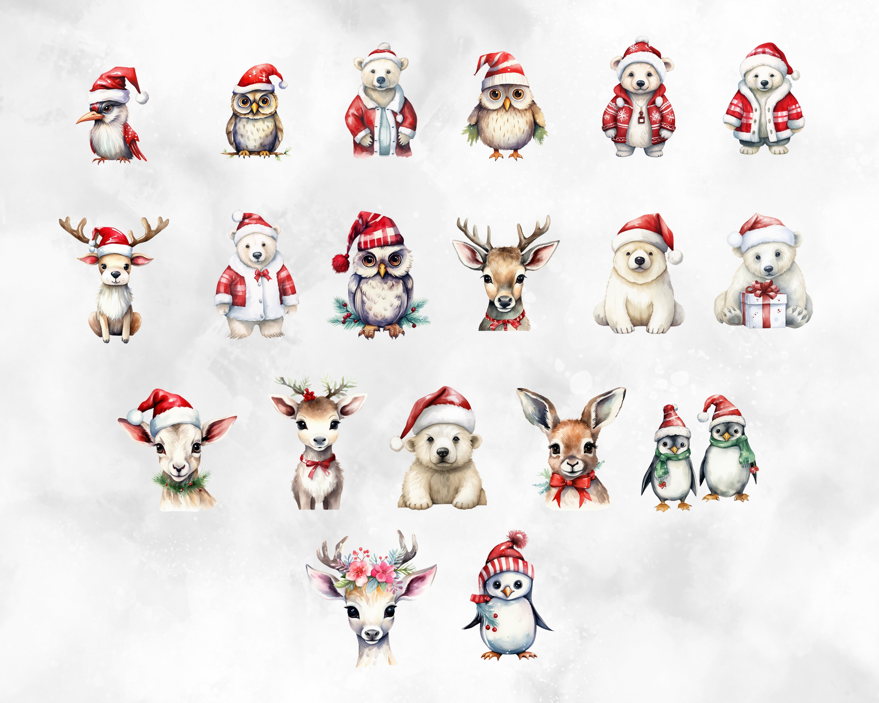 Watercolor Christmas Animals Clipart Bundle Festive Animal Printable ...