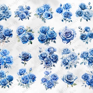 Blue Watercolor Rose Clipart, Printable Transparent Digital Pngs for ...