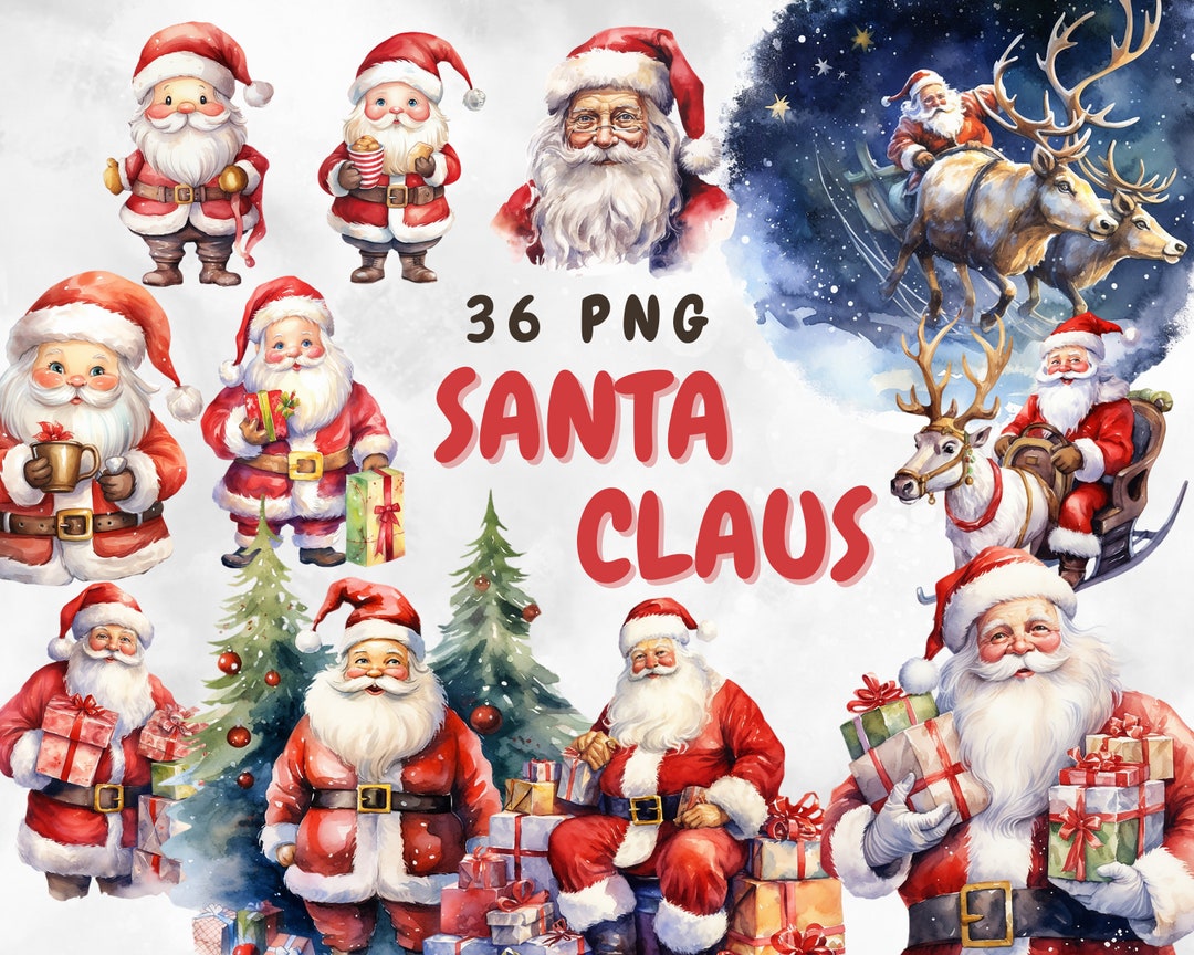 Watercolor Santa Claus Clipart Bundle Winter Santa Claus Christmas ...