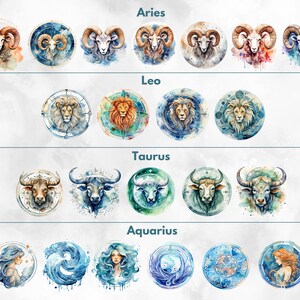 Zodiac Constellation Watercolor PNG Bundle: Astrological Signs Clipart ...