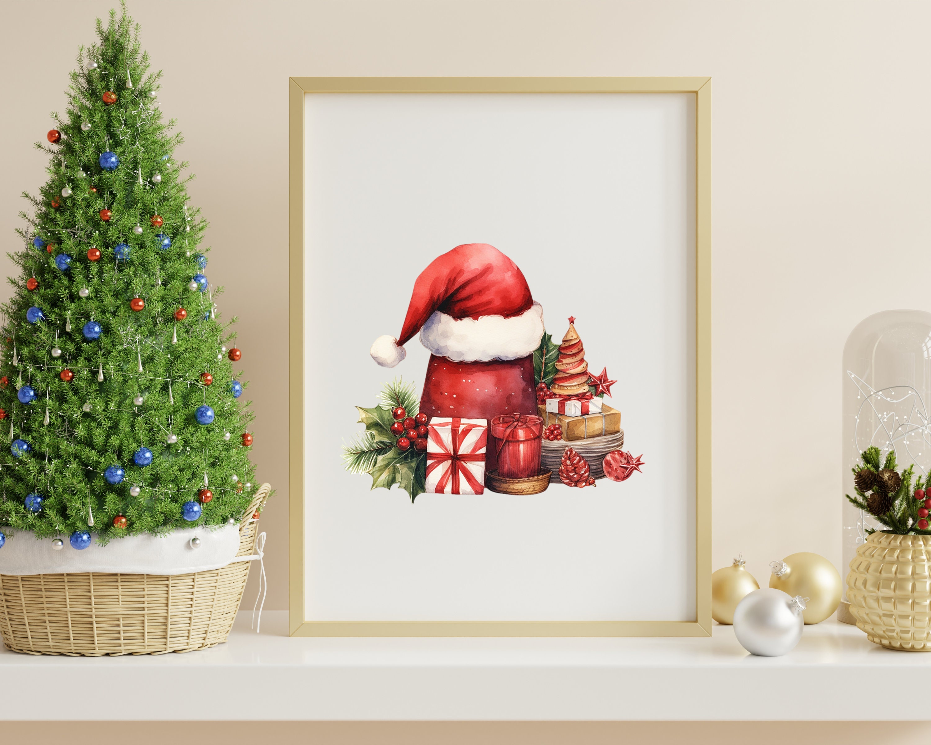 Watercolor Santa Hat Clipart Bundle Santa Clause Hat Printable PNG ...