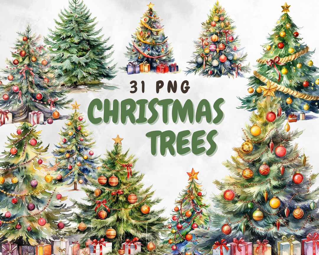 Watercolor Christmas Tree Clipart Bundle Tree PNG Printable Images for ...