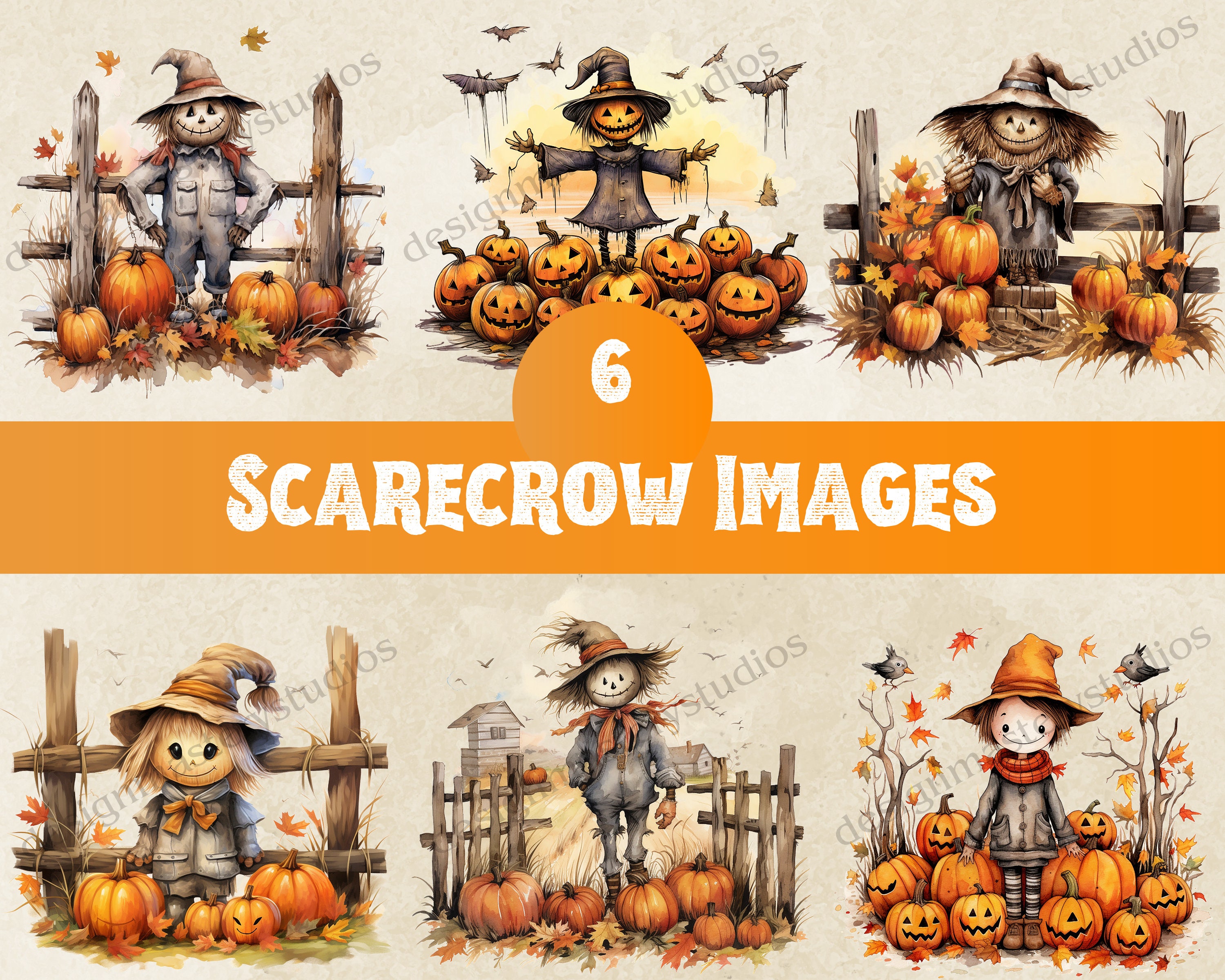 Watercolor Fall Scarecrow Clipart Bundle Cute Digital - Etsy Australia