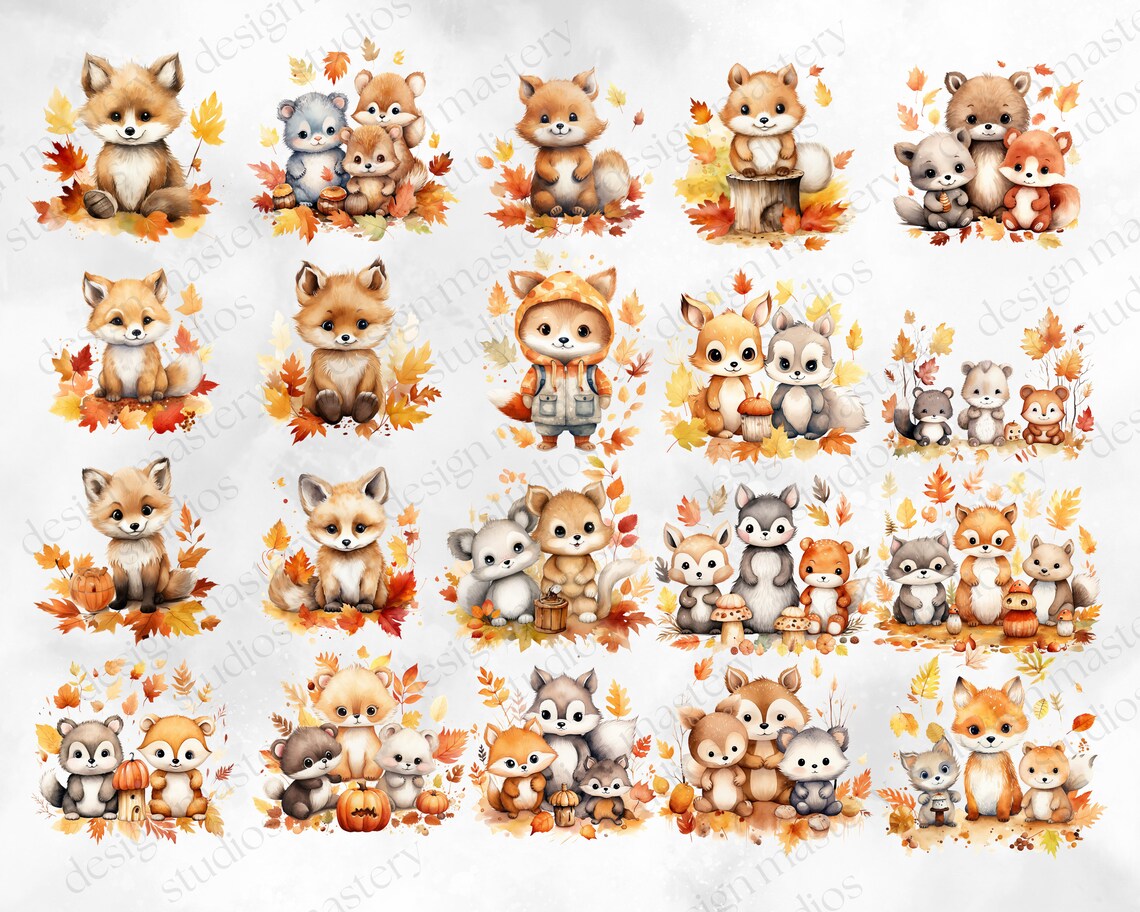 Watercolor Fall Animal Clipart Bundle Cute Digital Baby Animal ...