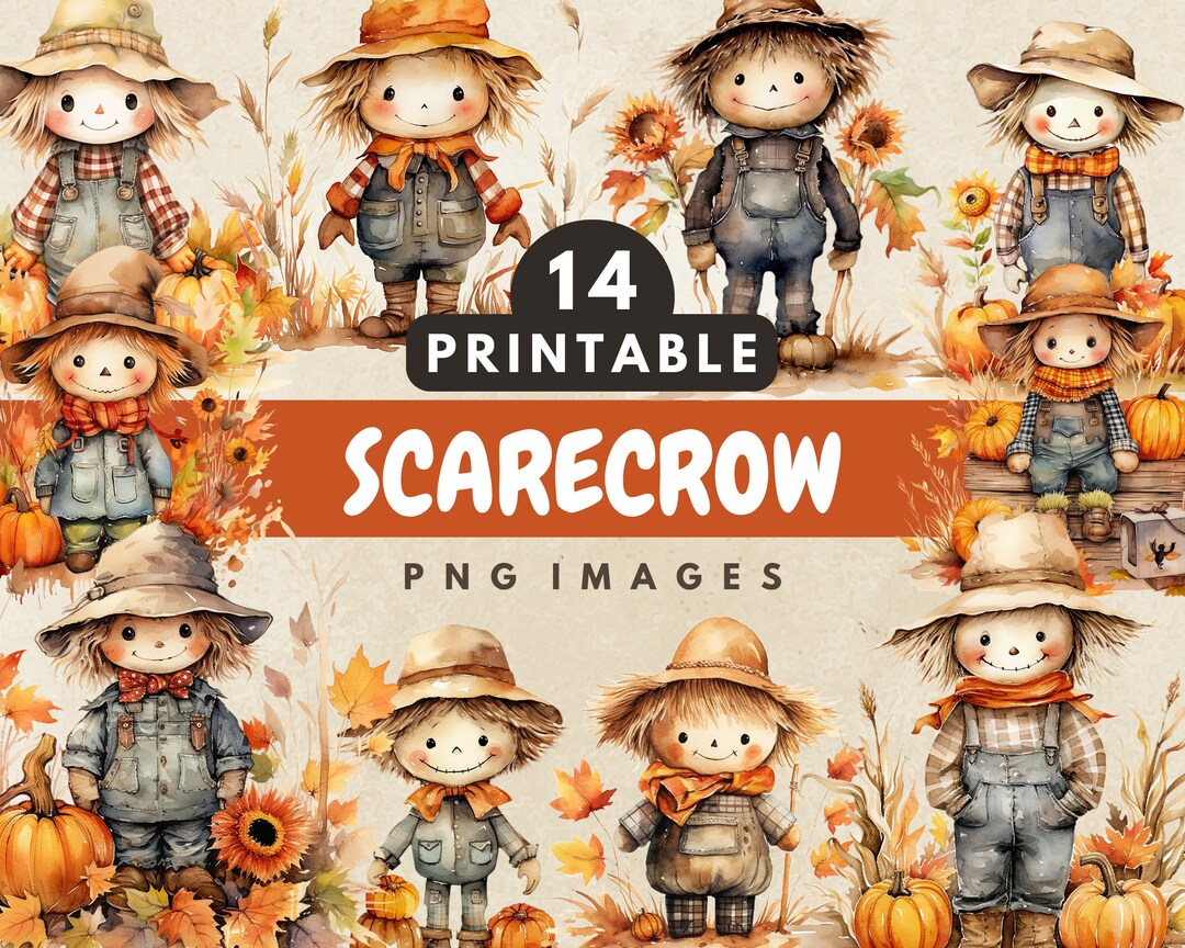 Watercolor Fall Scarecrow Clipart Bundle Cute Digital - Etsy
