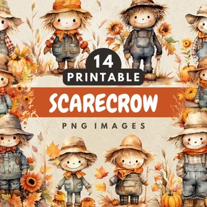 Watercolor Fall Scarecrow Clipart Bundle Cute Digital - Etsy