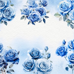 Blue Watercolor Rose Clipart Printable Transparent Digital - Etsy