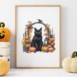 Watercolor Black Cat Clipart, Cute Halloween Printable PNG Images for ...