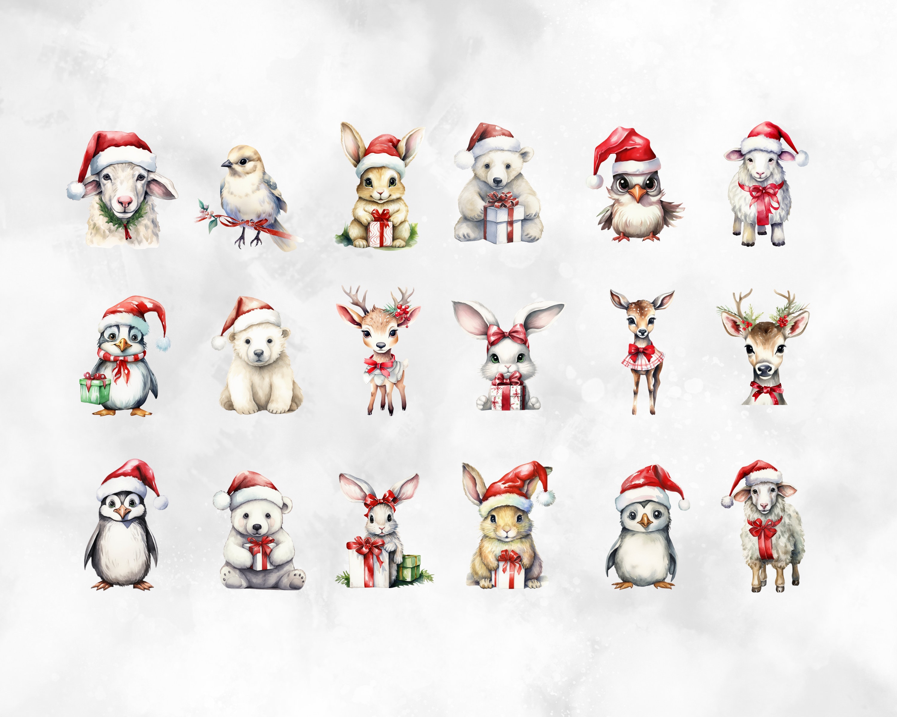 Watercolor Christmas Animals Clipart Bundle Festive Animal Printable ...