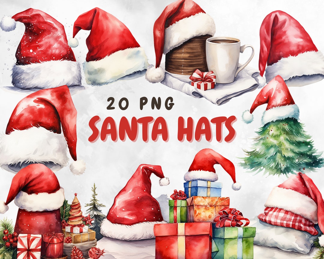 Watercolor Santa Hat Clipart Bundle Santa Clause Hat Printable PNG ...