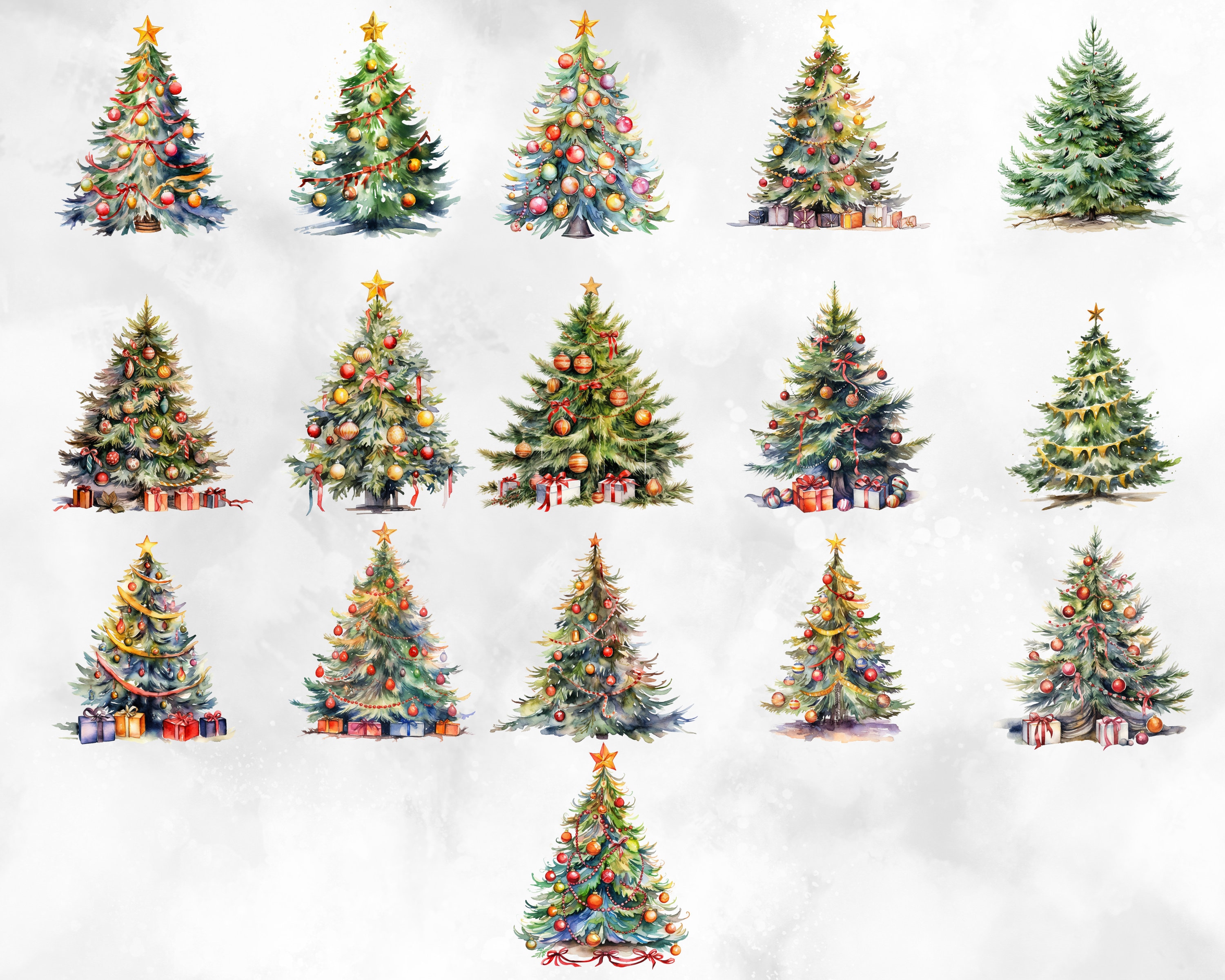 Watercolor Christmas Tree Clipart Bundle Tree PNG Printable Images for ...