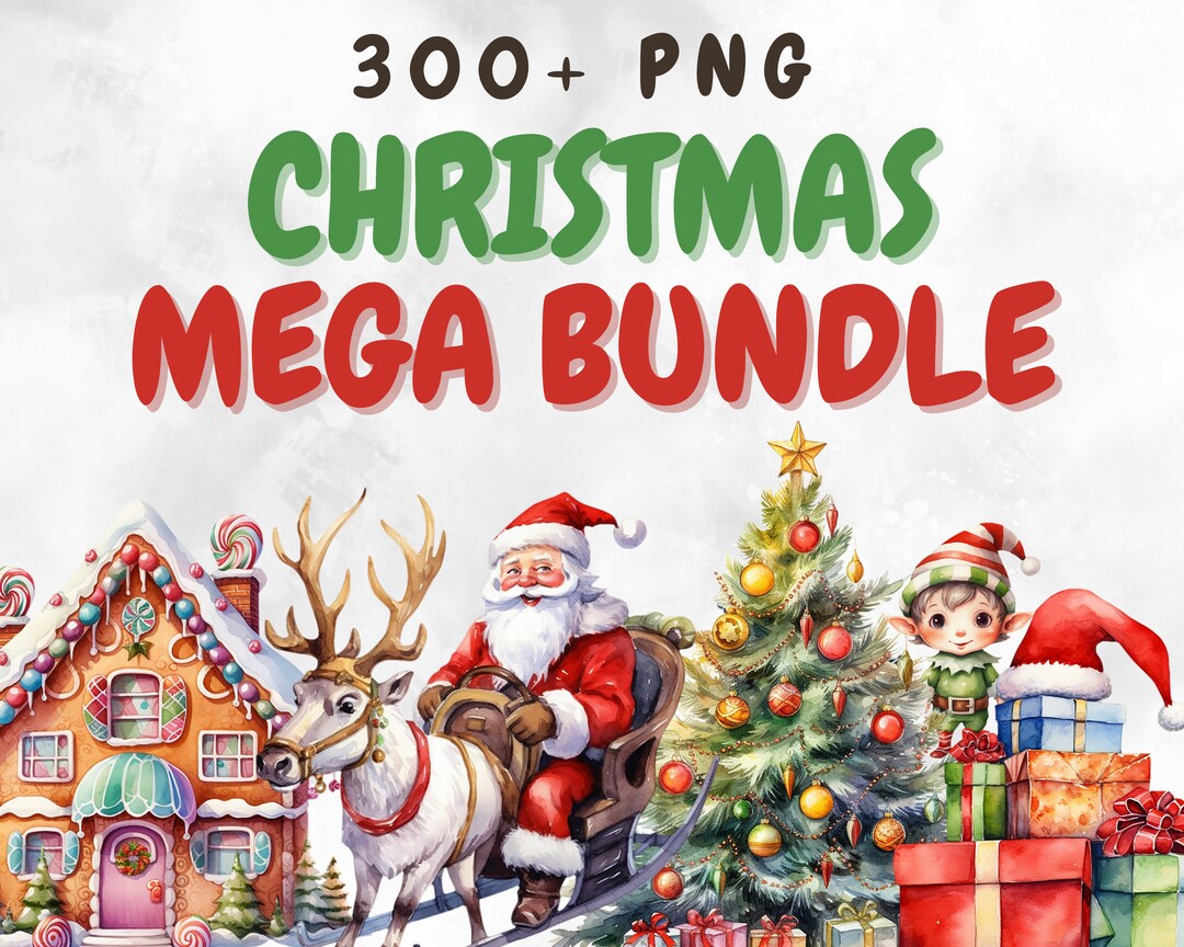 Watercolor Christmas Mega Clipart Bundle, Animals, Santa, Gingerbread ...