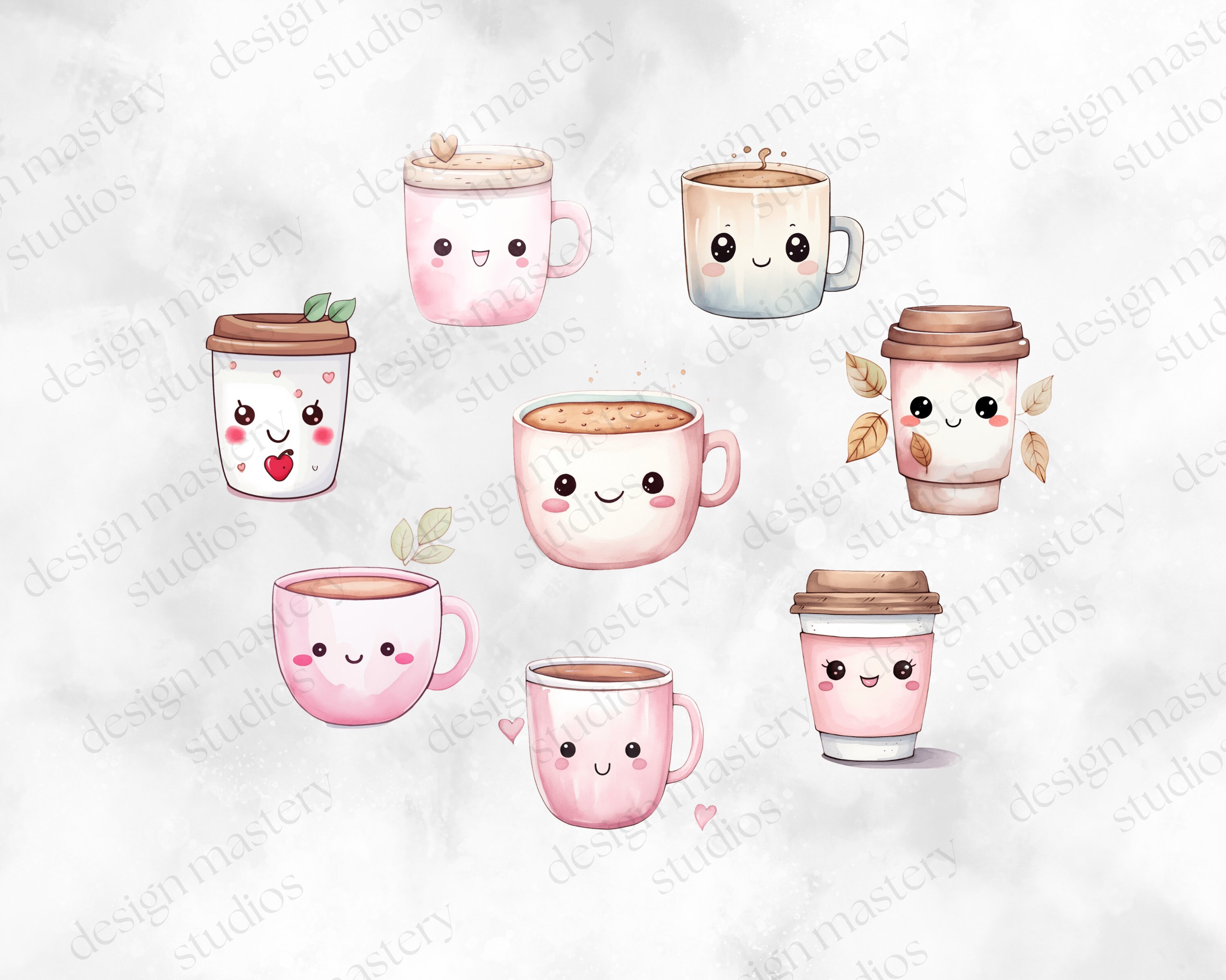 Watercolor Cute Coffee Cup Clipart, Coffee Love, Kawaii Coffee Cups ...