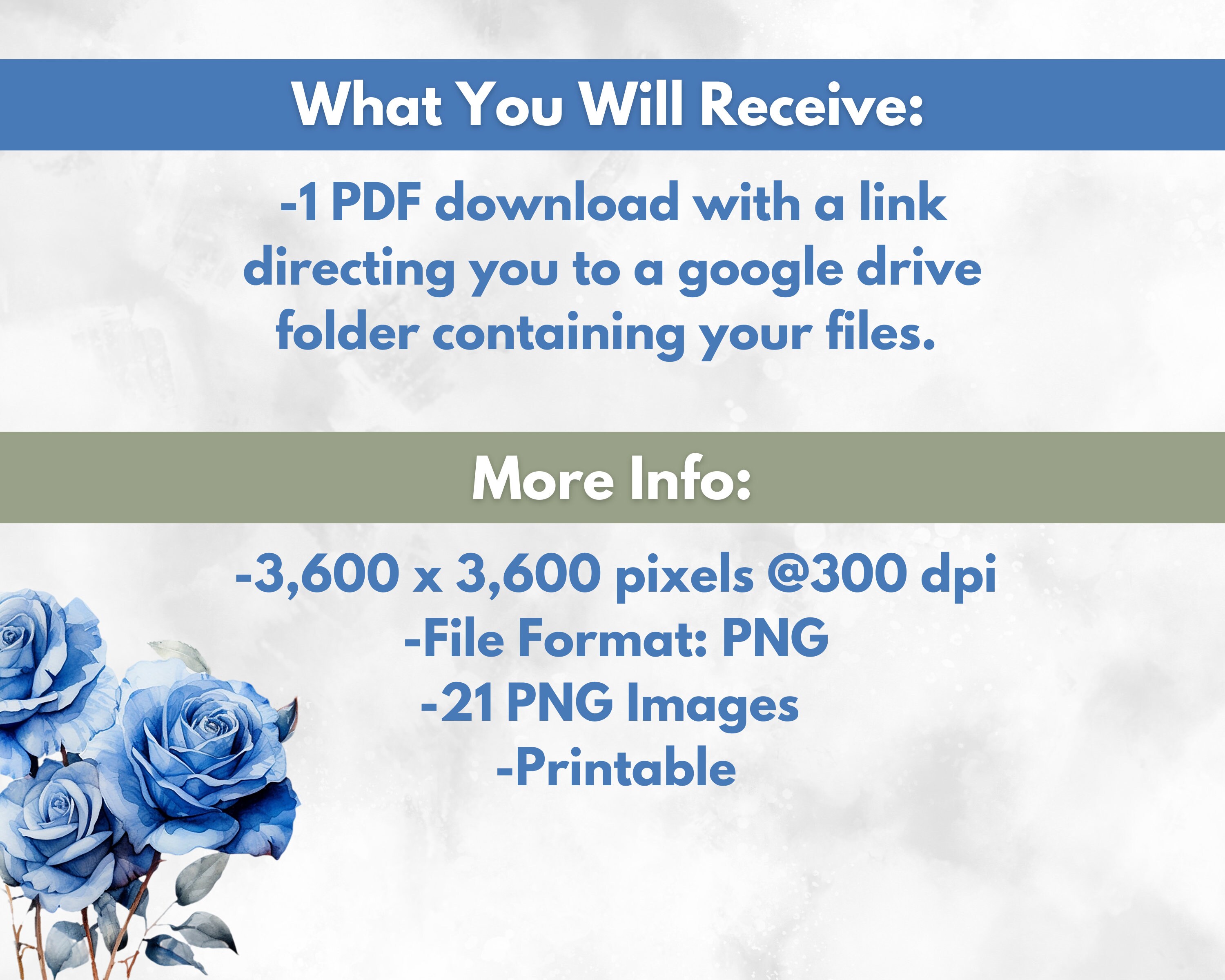 Blue Watercolor Rose Clipart, Printable Transparent Digital Pngs for ...