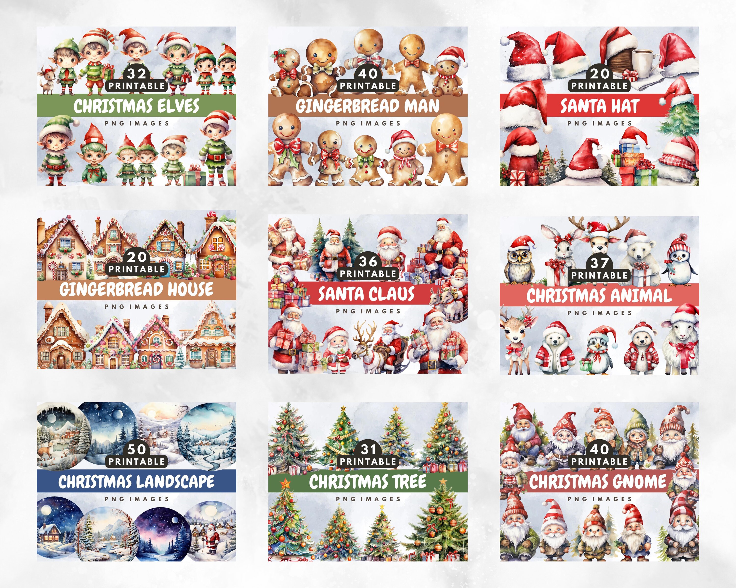 Watercolor Christmas Mega Clipart Bundle, Animals, Santa, Gingerbread ...