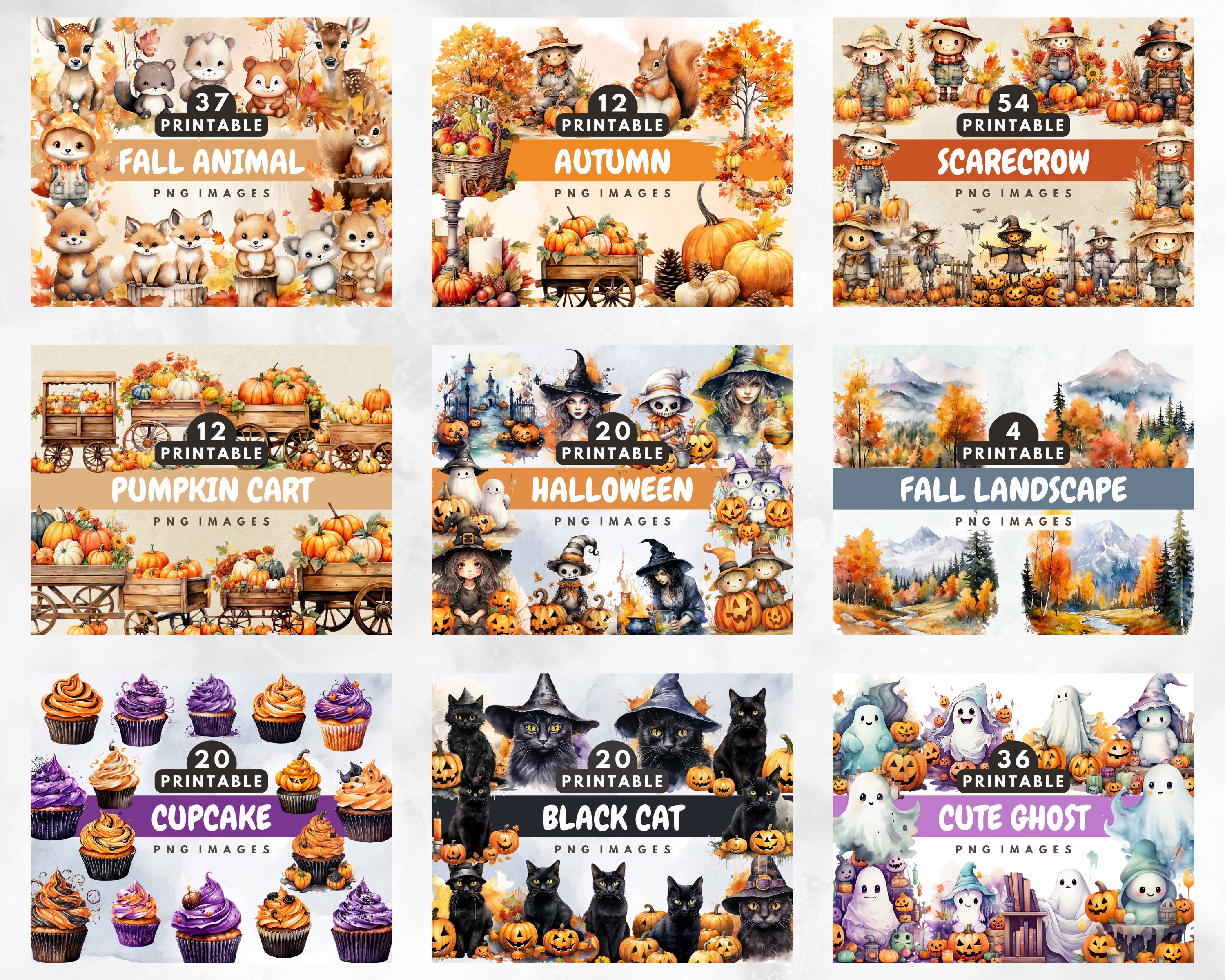 Watercolor Fall Clipart Mega Bundle Cute Digital Fall Printable PNG ...