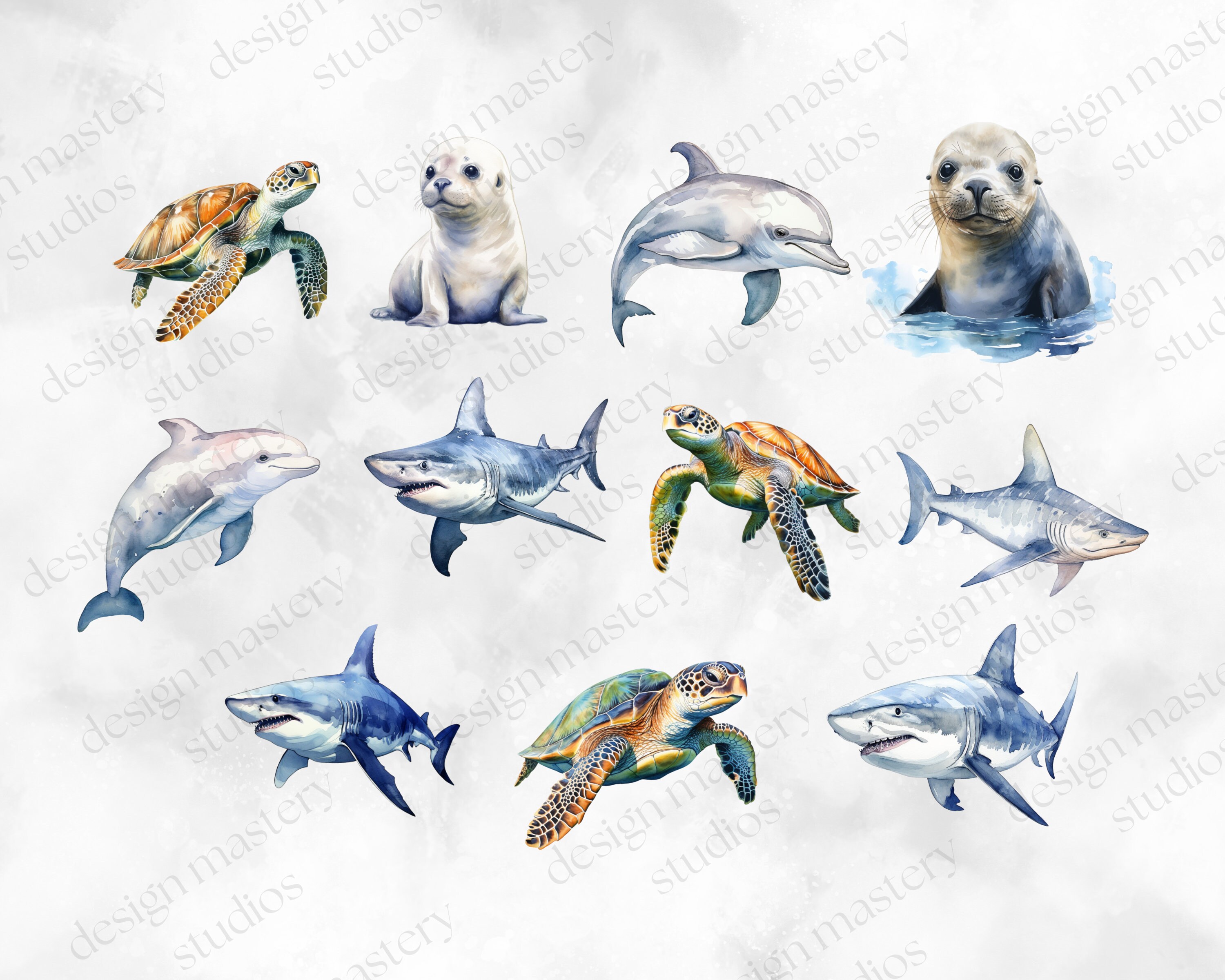 Watercolor Sea Animals Clipart Images for Commercial Use Ocean Animals ...