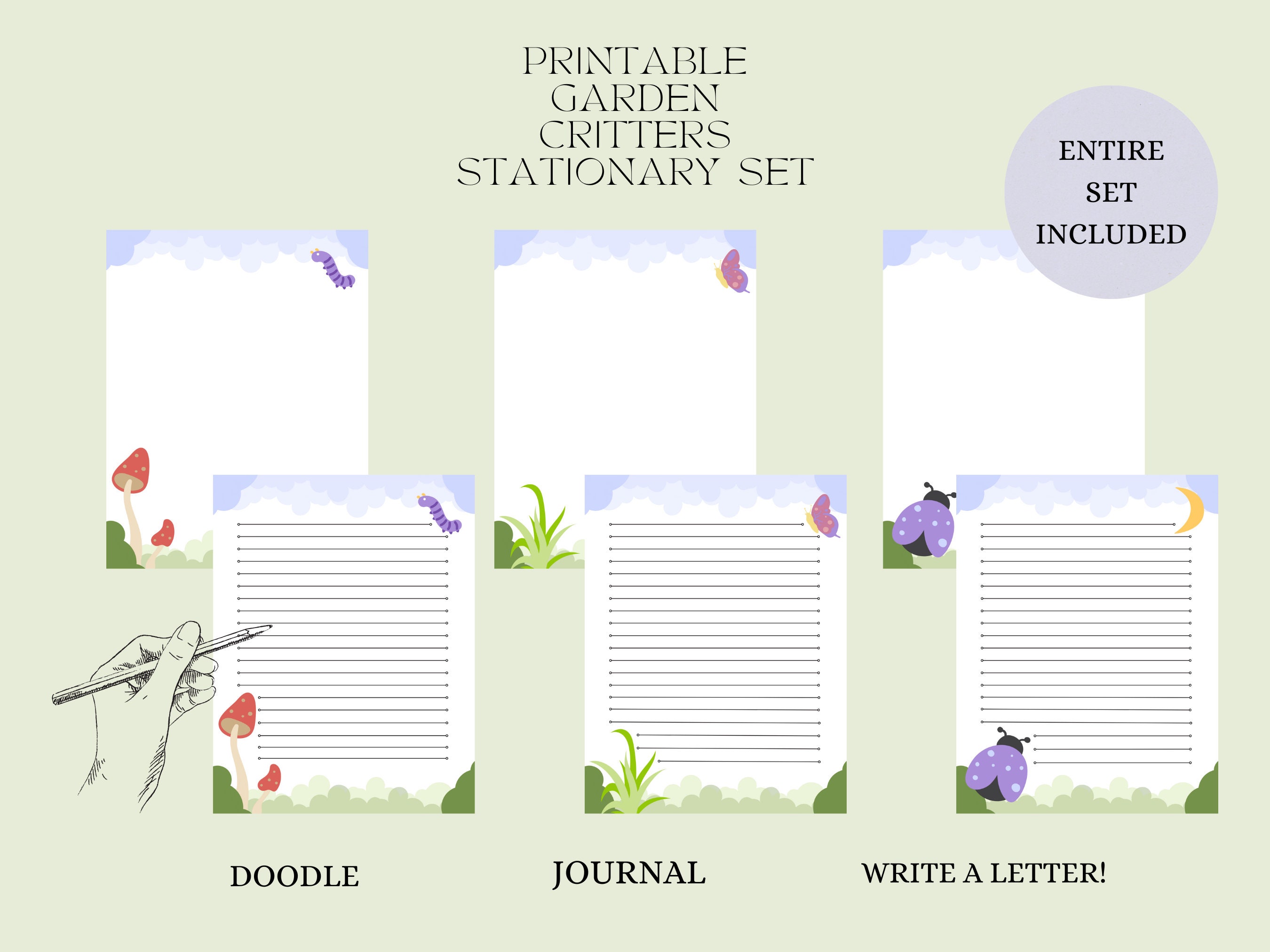 Cute Garden Critters Stationary Set, Nature Bugs Letter Writing Paper ...