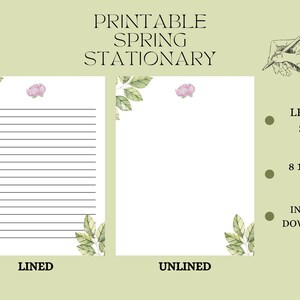 Printable Spring Floral Stationary, Lined & Unlined, Printable, Writing ...