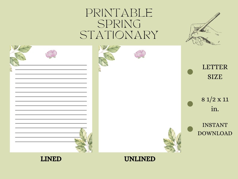 Printable Spring Floral Stationary Lined & Unlined - Etsy