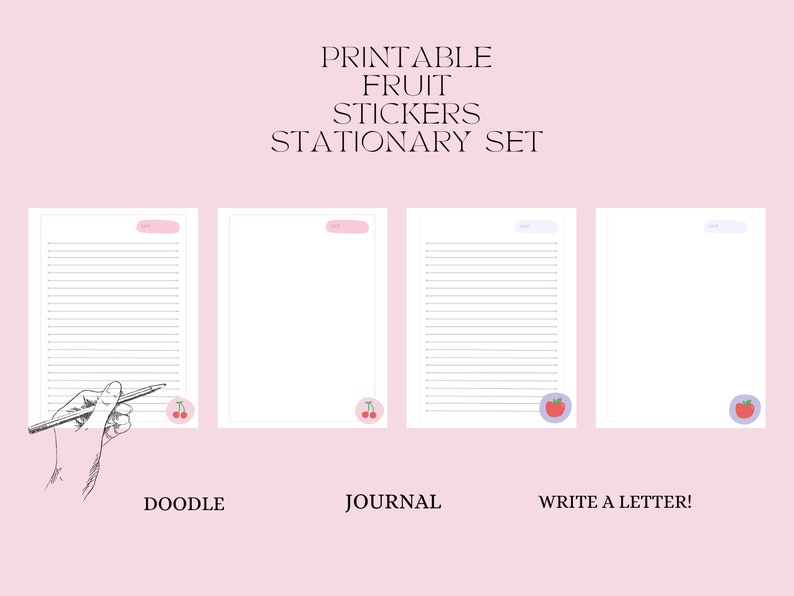 Cute Sticker Fruit Printable Stationary Set, Dated Cherry Apple Banana ...