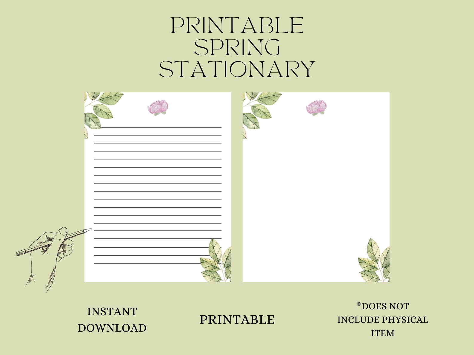 Printable Spring Floral Stationary, Lined & Unlined, Printable, Writing ...