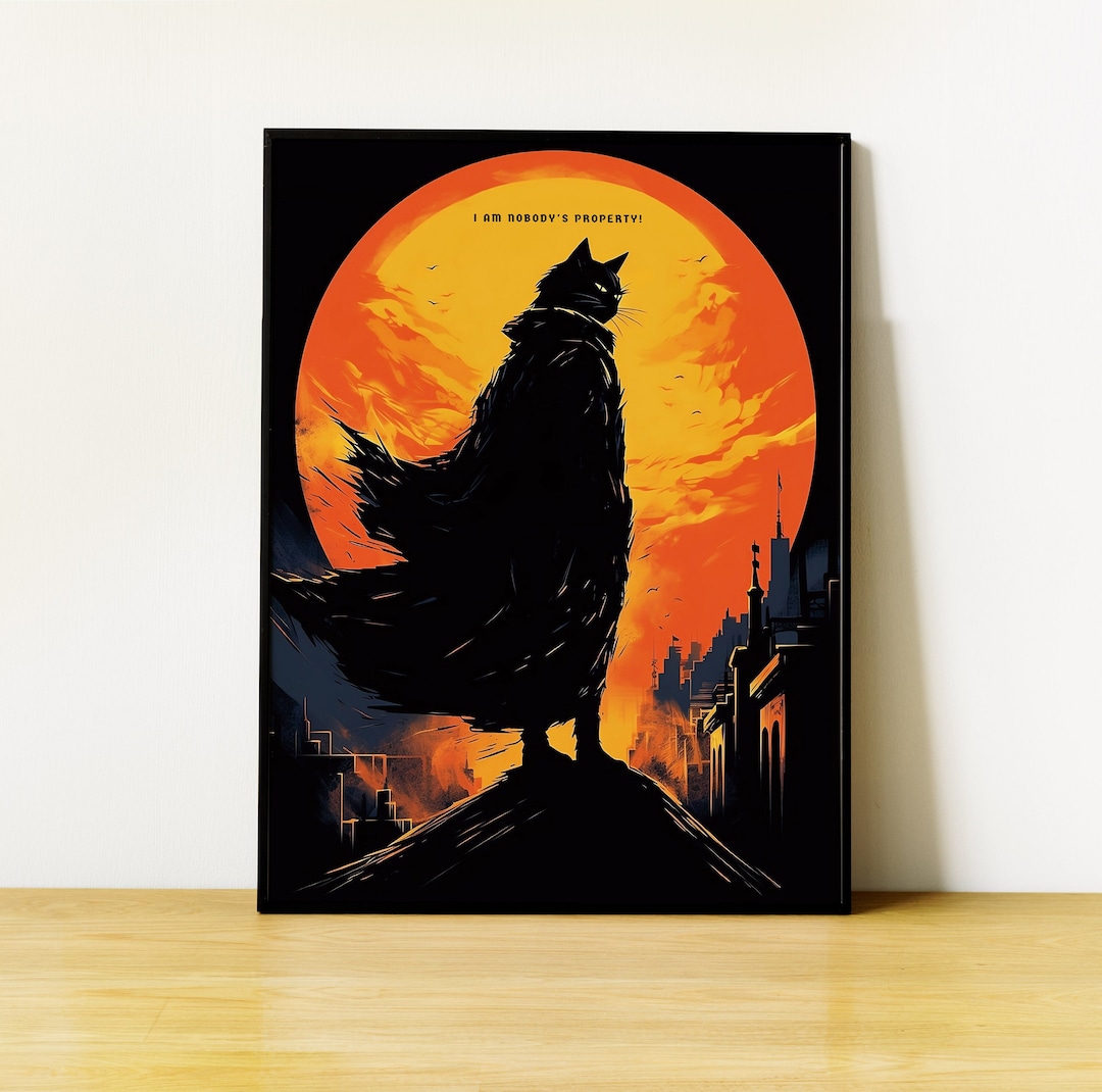 I Am Nobodys Property Poster, Black Cat in the Moonlight at Night Retro ...