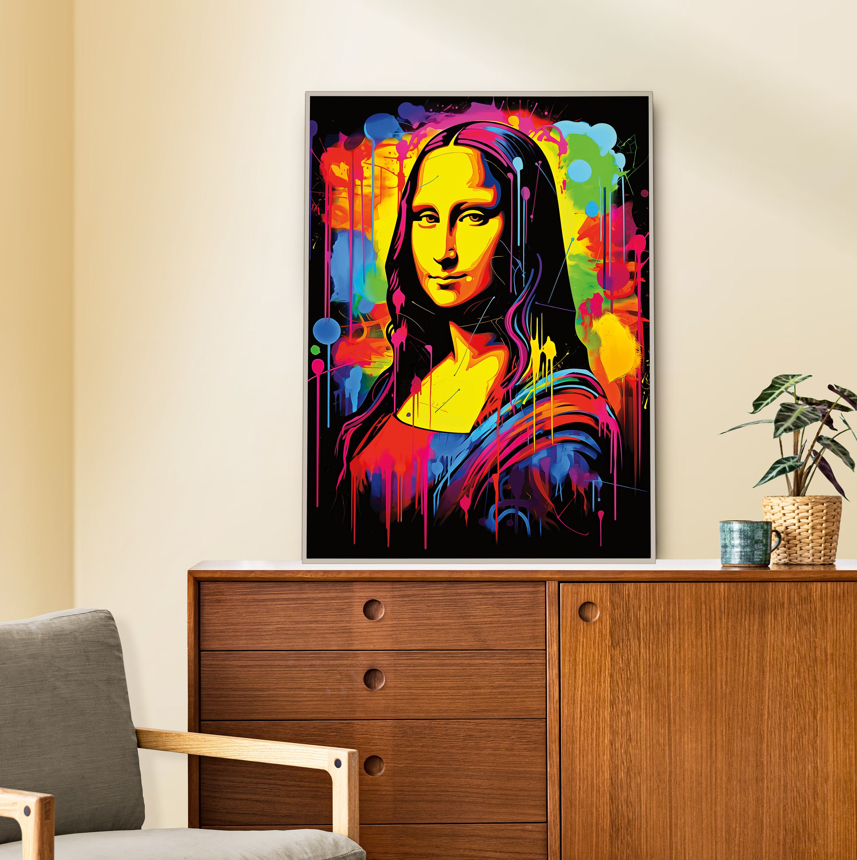 Mona Lisa Graffiti Poster, CMYK Colors Street Art Home Wall Decor ...