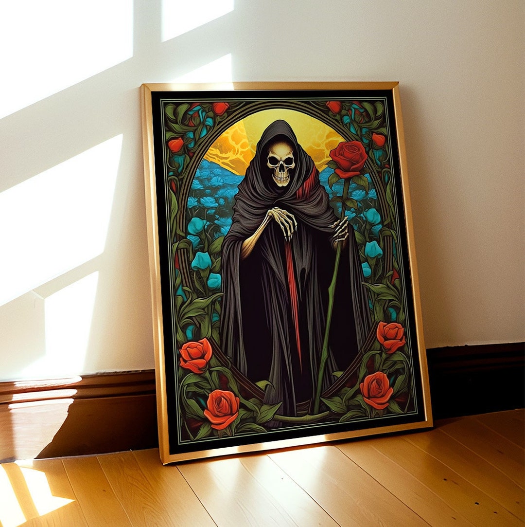 Grim Reaper in the Rose Garden Poster, Vintage Gothic-inspired Wall ...