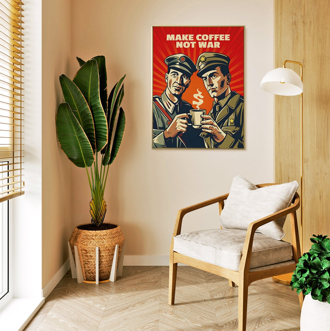 Make Coffee Not War Poster | Anti-war Vintage Illustration Art | Coffee ...