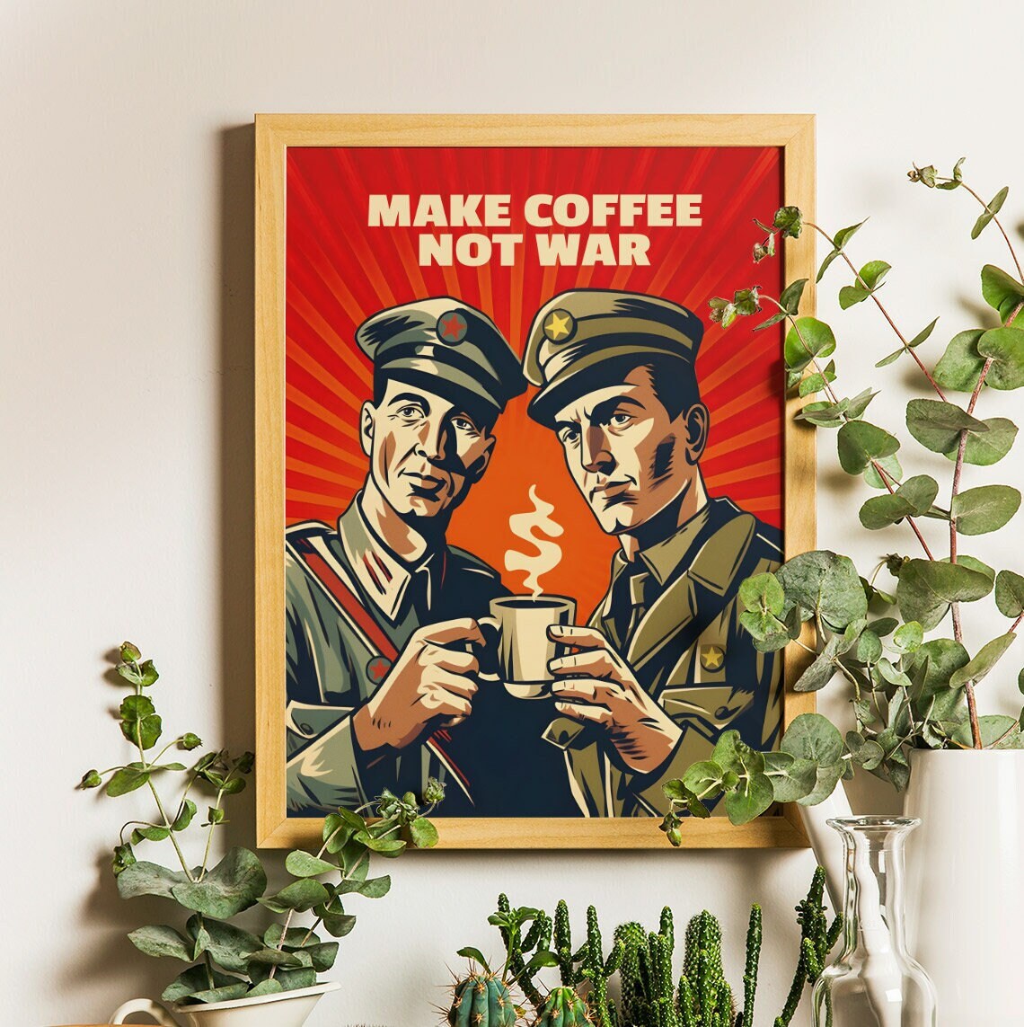 Make Coffee Not War Poster | Anti-war Vintage Illustration Art | Coffee ...